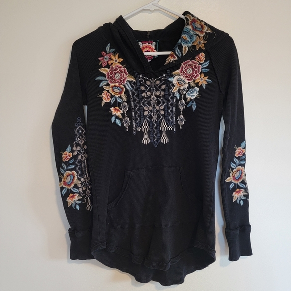 Johnny Was | Tops | Johnny Was Embroidered Thermal Hoodie Xs | Poshmark